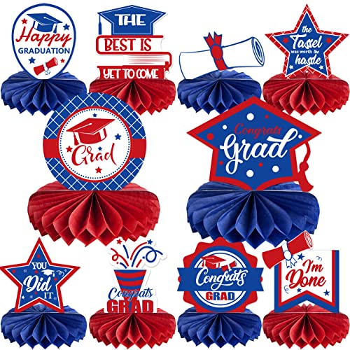 Class of 2023 Graduation Party Decorations 10PCS Blue and Red Graduation Honeycomb Centerpieces Congrats Grad Honeycomb Table Centerpieces Congratulate 3D Table Topper for Grad Party Supplies