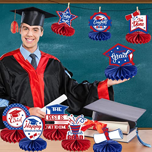 Class of 2023 Graduation Party Decorations 10PCS Blue and Red Graduation Honeycomb Centerpieces Congrats Grad Honeycomb Table Centerpieces Congratulate 3D Table Topper for Grad Party Supplies