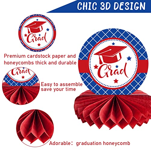 Class of 2023 Graduation Party Decorations 10PCS Blue and Red Graduation Honeycomb Centerpieces Congrats Grad Honeycomb Table Centerpieces Congratulate 3D Table Topper for Grad Party Supplies