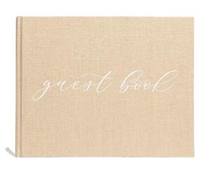 pearhead linen beige wedding guest book with white script, elegant wedding, rustic wedding, simple wedding décor, bridal shower gift, ivory