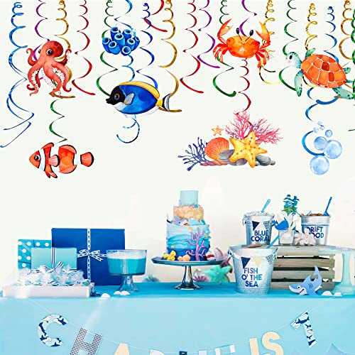 54Pcs Tropical Fish Hanging Swirls Party Decorations Under The Sea Party Decorations Ceiling Swirls Ocean Animals Themed Party Supplies Baby Shower Birthday Beach Party Favor for Kids Boys Girls