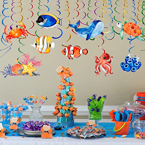 54Pcs Tropical Fish Hanging Swirls Party Decorations Under The Sea Party Decorations Ceiling Swirls Ocean Animals Themed Party Supplies Baby Shower Birthday Beach Party Favor for Kids Boys Girls