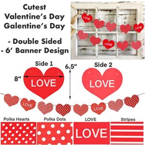 Galentines Day Decorations – Galentine's Valentine's Decoration Set Decor with 1 Heart Shape Banner Garland, & 12 LOVE Swirl, 6 Heart Streamers, 1 Lips & 4 XOXO Balloons – For Classroom Office Supplies