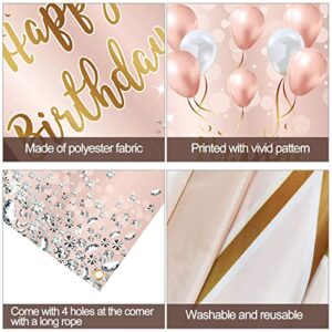 Pink Rose Gold Happy Birthday Door Banner Backdrop Decorations for Women Girls, Happy Birthday Party Door Cover Sign Background Supplies for 16th, 21st, 30th, 40th, 50th, 60th Birthday Décor