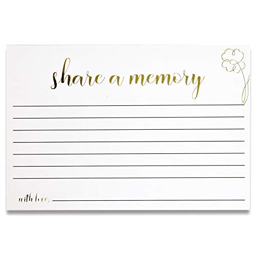 50 Share A Memory Cards 4" X 6" White with Gold Foil Note Card Write And Sign For Birthday Graduation Anniversary Wedding Celebration of Life Retirement Funeral Memorial Bridal Shower Game Party