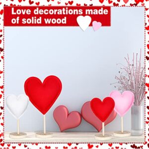 Bucherry 5 Pcs Fabric Heart Wooden Sign on Stand Heart Shape Wood Decor Valentine's Day Tiered Tray Decor Freestanding Heart Decor Valentine's Day Table Decor Tabletop Centerpiece for Home(Red, Pink)