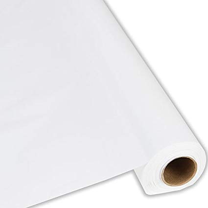 QSD Plastic Party Banquet Table Cover Roll - 300 ft. x 40 in. - 8ft Table Covers (White) (26 Colors Available) NO Folds or Creases (Super Fast Set UP) Quality Supplies Direct