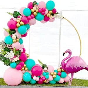 Sugoiti Flamingo Tropical Balloons Garland Arch Kit Rose Red Light Pink Cyan Metallic Gold 99PCS Latex Balloon for Hawaiian Luau Safari Jungle Wild Animal Kids' Birthday Party