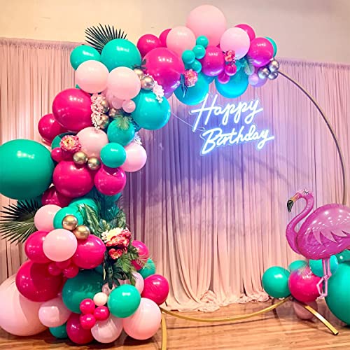 Sugoiti Flamingo Tropical Balloons Garland Arch Kit Rose Red Light Pink Cyan Metallic Gold 99PCS Latex Balloon for Hawaiian Luau Safari Jungle Wild Animal Kids' Birthday Party