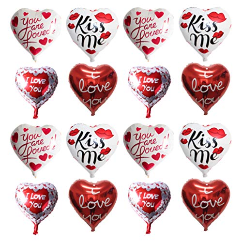 Amosfun Pack of 20 I Love You Balloons Valentines Day Party Decorations Heart Foil Balloon Kiss Me Ornaments Romantic Props for Wedding Supplies Random Style