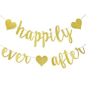 happily ever after banner gold glitter, bachelorette party decorations, happily ever after decorations, bridal shower banner, wedding engagement decorations, happily eve after sign