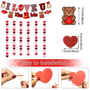 Valentines Day Decorations Set Romantic Bear Heart Banner Set Red Heart and Love Foil Balloons Red White Latex Balloons with 1000pcs Red Rose Petals Party Decor for Wedding Engagement Anniversary