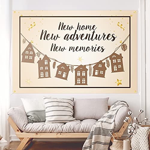 New Home New Adventures New Memories Backdrop Banner Decor Brown – Housewarming Party Theme Decorations New House for Women or Men Supplies