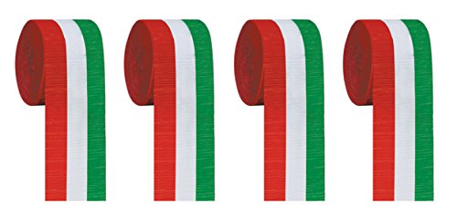 Beistle , 4 Piece Crepe Streamers, 2.5" x 30' (Red/White/Green)