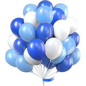 partywoo blue and white balloons 100 pcs 12 inch royal blue balloons light blue balloons white balloons blue balloons latex balloons for boys christening, cinderella party, boys 1st birthday