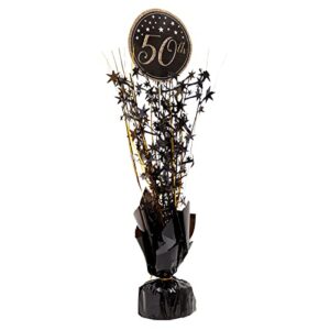 3 Pack 50th Birthday Decorations, Black and Gold 50th Anniversary Cascading Centerpieces (14.5 Inches)