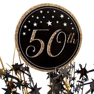 3 Pack 50th Birthday Decorations, Black and Gold 50th Anniversary Cascading Centerpieces (14.5 Inches)