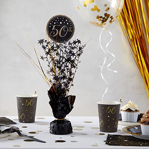 3 Pack 50th Birthday Decorations, Black and Gold 50th Anniversary Cascading Centerpieces (14.5 Inches)