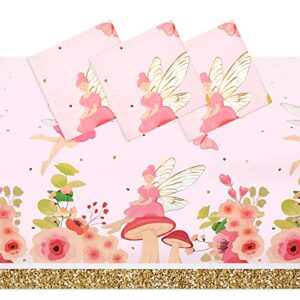 fairy tea party tablecloths for girls floral birthday supplies (54 x 108 in, 3 pack)