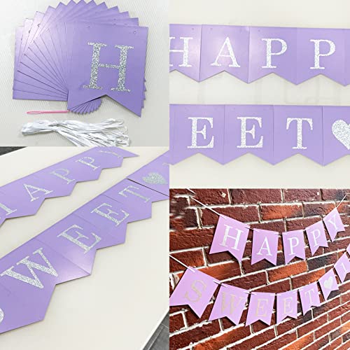 Sweet 16 Birthday Decorations Purple-Sweet 16 Purple Party 16th Birthday Banner 16th Birthday Party Supplies Purple Silver Black Foil Hanging Swirls for Girl 16th Birthday Party Decorations