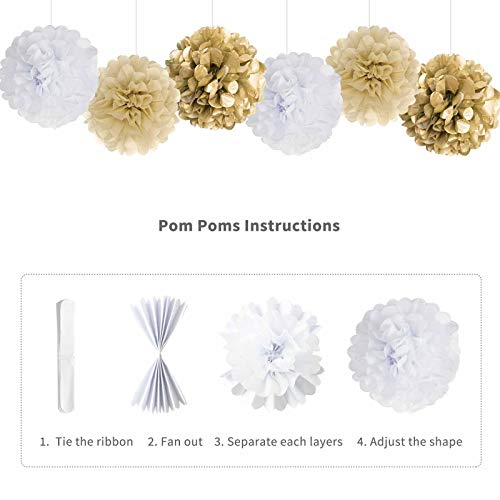 ANSOMO Gold Happy Birthday Party Decorations Banner Balloons Foil Fringe Curtains - Gold & White