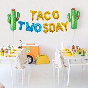 Boy Taco Twosday Birthday Party Decorations, Taco Twosday Balloons Cactus Fiesta Themed Banner for Taco 2sday Birthday Taco 2nd Birthday Party Supplies 14PCS Kit of Qinsly (Blue, Taco 2sDay)