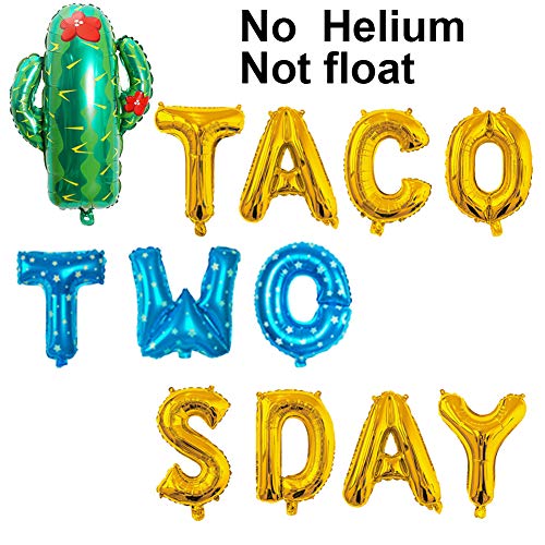 Boy Taco Twosday Birthday Party Decorations, Taco Twosday Balloons Cactus Fiesta Themed Banner for Taco 2sday Birthday Taco 2nd Birthday Party Supplies 14PCS Kit of Qinsly (Blue, Taco 2sDay)