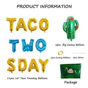 Boy Taco Twosday Birthday Party Decorations, Taco Twosday Balloons Cactus Fiesta Themed Banner for Taco 2sday Birthday Taco 2nd Birthday Party Supplies 14PCS Kit of Qinsly (Blue, Taco 2sDay)