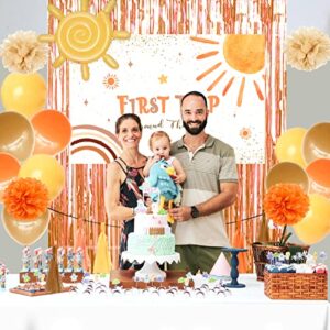 First Trip Around the Sun Birthday Decorations Boho Sun First Birthday Party Banner Cake Decorating Dessert Table Background Good for First Birthday Baby Shower Party Supplies