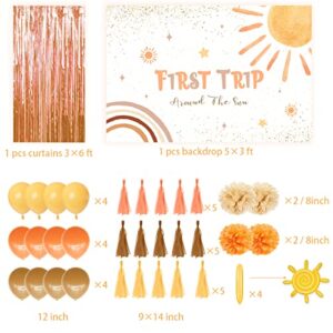 First Trip Around the Sun Birthday Decorations Boho Sun First Birthday Party Banner Cake Decorating Dessert Table Background Good for First Birthday Baby Shower Party Supplies