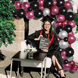 Graduation Decorations 2023 Maroon Grad Burgundy Black Balloons 30Pcs Burgundy Silver Black Balloons 2023 Burgundy Graduation Party Supplies