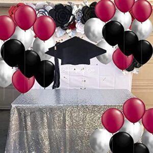 Graduation Decorations 2023 Maroon Grad Burgundy Black Balloons 30Pcs Burgundy Silver Black Balloons 2023 Burgundy Graduation Party Supplies