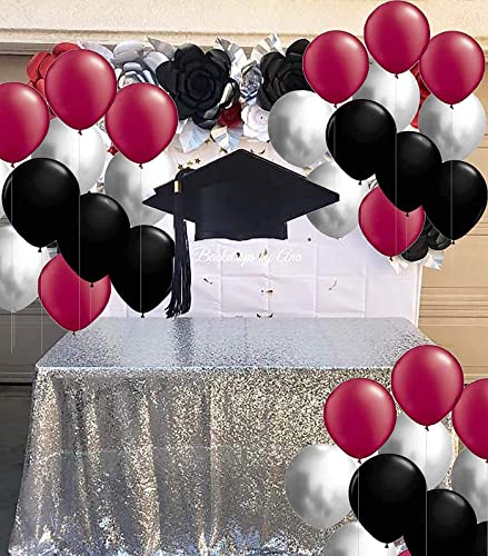 Graduation Decorations 2023 Maroon Grad Burgundy Black Balloons 30Pcs Burgundy Silver Black Balloons 2023 Burgundy Graduation Party Supplies