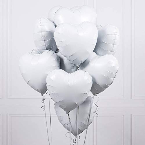 18 Inch White Heart Balloons Foil Balloons Mylar Balloons for Party Decoration, Pack of 20