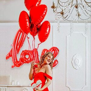 Valentines Balloons, 40 Inch Red Love 18 Inch Red Heart Foil Balloons with 1000pcs Silk Rose Petals for Valentine's Day Anniversary Wedding Engagement Party Supplies