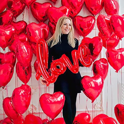 Valentines Balloons, 40 Inch Red Love 18 Inch Red Heart Foil Balloons with 1000pcs Silk Rose Petals for Valentine's Day Anniversary Wedding Engagement Party Supplies