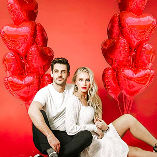 Valentines Balloons, 40 Inch Red Love 18 Inch Red Heart Foil Balloons with 1000pcs Silk Rose Petals for Valentine's Day Anniversary Wedding Engagement Party Supplies