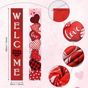 2 Pcs Valentine's Day Door Banner Decoration Valentine Hanging Front Porch Welcome Sign Red Buffalo Plaid Love Heart Banner Romantic for the Home Wall School Office Indoor Outdoor Party Supplies Decor