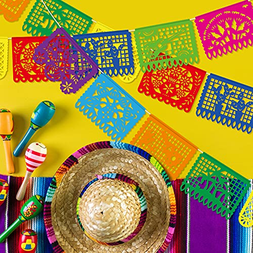 CHolic Mexican Papel Picado Banner, Fiesta Banner, 18 Feet Long Plastic Fiesta Banners for Mexican Party Decorations Fiesta Party Decorations