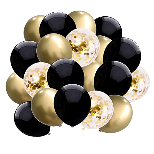 Black and Gold Confetti Balloons, 50pcs 12 Inches Metallic Chrome Gold and Gold Confetti Balloons for Girls Kids Birthday, Baby Shower, Wedding Party Decorations