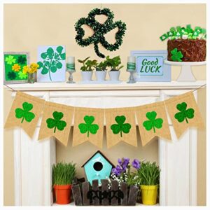 glitter st patricks day banner for mantle – shamrock garland banner, no diy shamrock decorations rustic clover green irish garland banner for home office decor