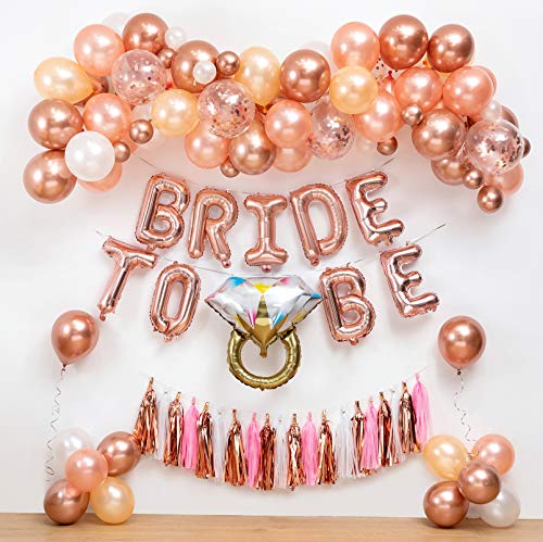 Bachelorette Party Decorations&Bridal Shower Supplies Kit&Balloon Arch,Bride to Be Balloons Banner,Diamond Ring Balloons,Rose Confetti Gold,Bride to Be Sash,Tassel Garland,Balloon Decoration Tools