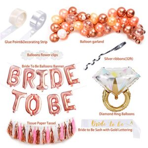 Bachelorette Party Decorations&Bridal Shower Supplies Kit&Balloon Arch,Bride to Be Balloons Banner,Diamond Ring Balloons,Rose Confetti Gold,Bride to Be Sash,Tassel Garland,Balloon Decoration Tools