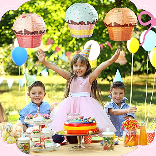 12 Inches Cupcake Hanging Paper Lanterns Donut Hanging Paper Lanterns Candyland Party Decorations Donut Dessert Baby Shower Decorations Sweet Candy Party Supplies (3 Pieces)