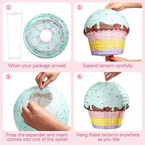 12 Inches Cupcake Hanging Paper Lanterns Donut Hanging Paper Lanterns Candyland Party Decorations Donut Dessert Baby Shower Decorations Sweet Candy Party Supplies (3 Pieces)