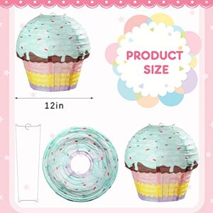 12 Inches Cupcake Hanging Paper Lanterns Donut Hanging Paper Lanterns Candyland Party Decorations Donut Dessert Baby Shower Decorations Sweet Candy Party Supplies (3 Pieces)