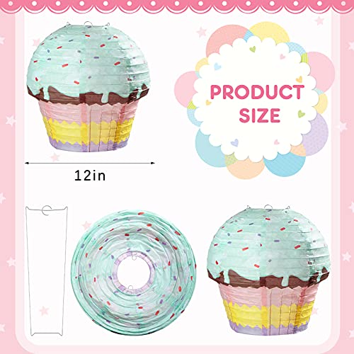 12 Inches Cupcake Hanging Paper Lanterns Donut Hanging Paper Lanterns Candyland Party Decorations Donut Dessert Baby Shower Decorations Sweet Candy Party Supplies (3 Pieces)