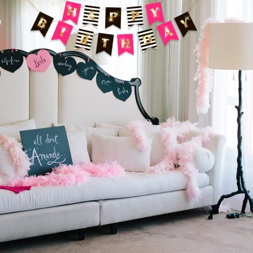 Premium Happy Birthday Banner Party Decorations | Bunting Garland | Hot Pink Gold Black White | Chic Kate Spade Inspired | First, 10th, 18th, 21st, 30th, 40th, 50th, 60th etc | for Girls, Women