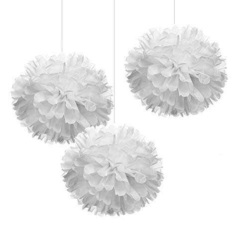 12" White Tissue Pom Poms DIY Hanging Paper Flowers for Party Decorations, 12 pcs