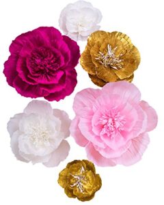 letjolt paper flowers decorations for wall fall flower decor 1st birthday backdrop wedding flower birthday baby shower nursery wall(rose pink white golden set 6)